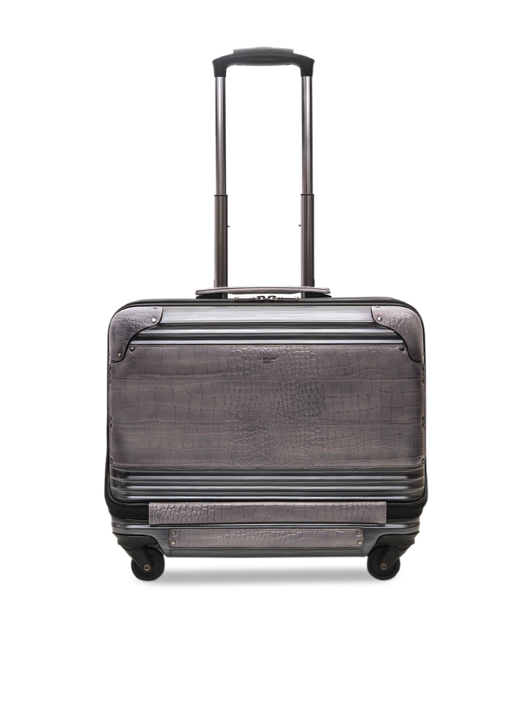 Buy Da Milano Unisex Grey Textured Overnighter Trolley Suitcase ...
