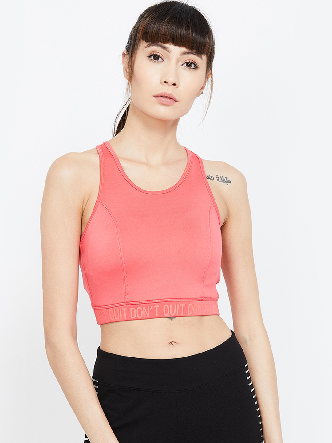 Buy Kappa Coral Pink Solid Non Wired Lightly Padded Sports Bra ...