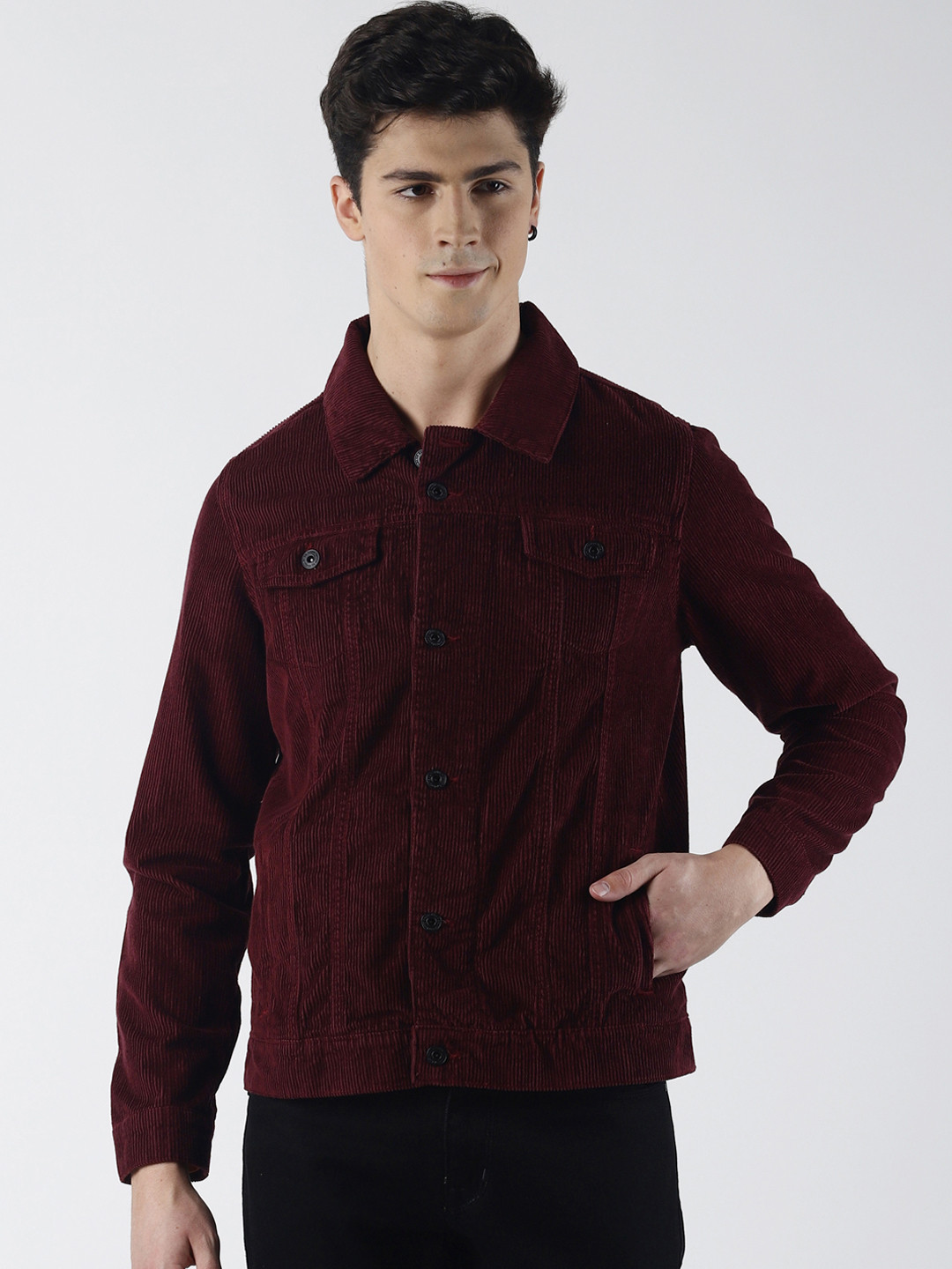 Buy Blue Saint Men Maroon Solid Lightweight Corduroy Tailored Jacket ...