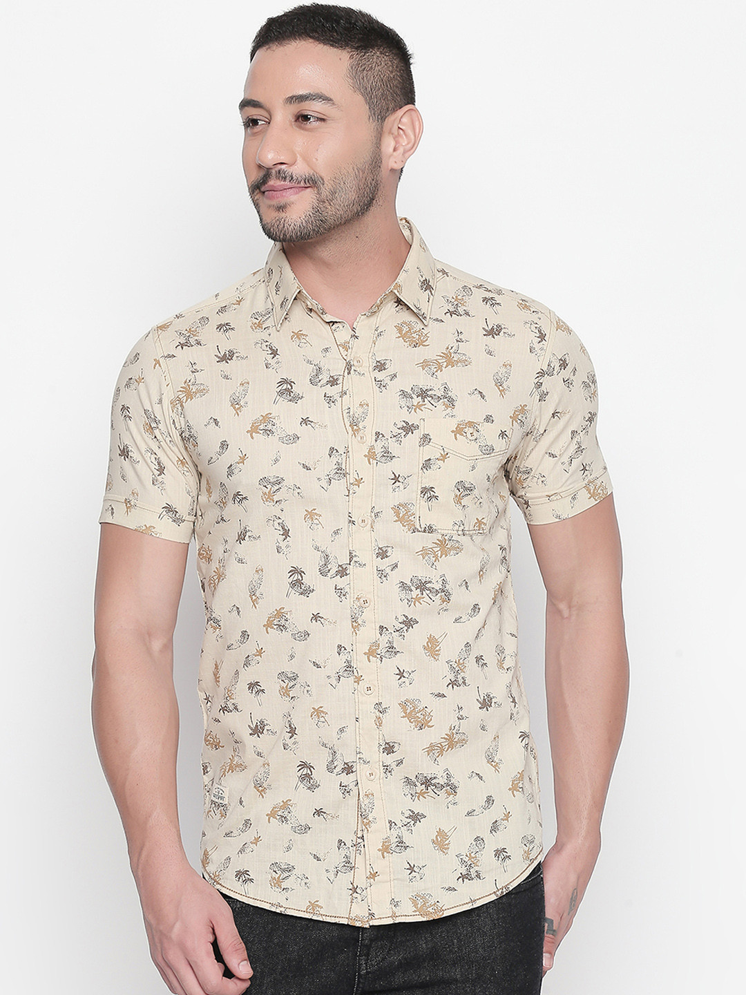Buy Mufti Men Beige & Grey Slim Fit Printed Casual Shirt - Shirts for ...