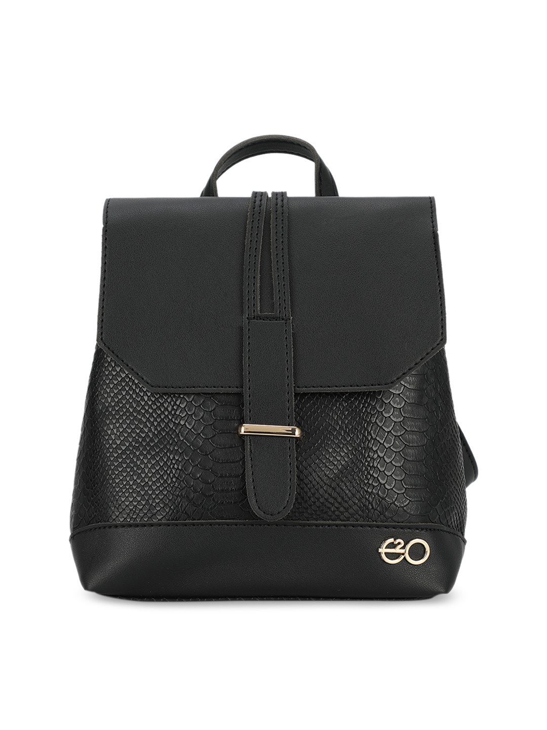 Buy E2O Women Black Snake Skin Textured Backpack - Backpacks for Women ...