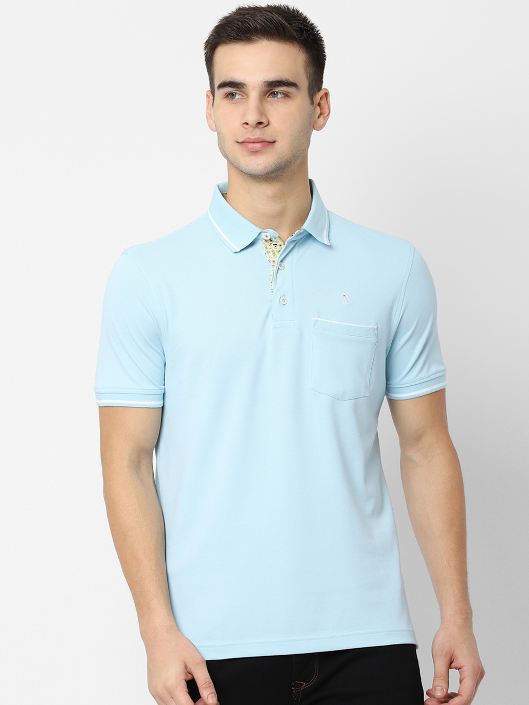 Buy SIMON CARTER LONDON Men Blue Solid Slim Fit Polo Collar T Shirt ...