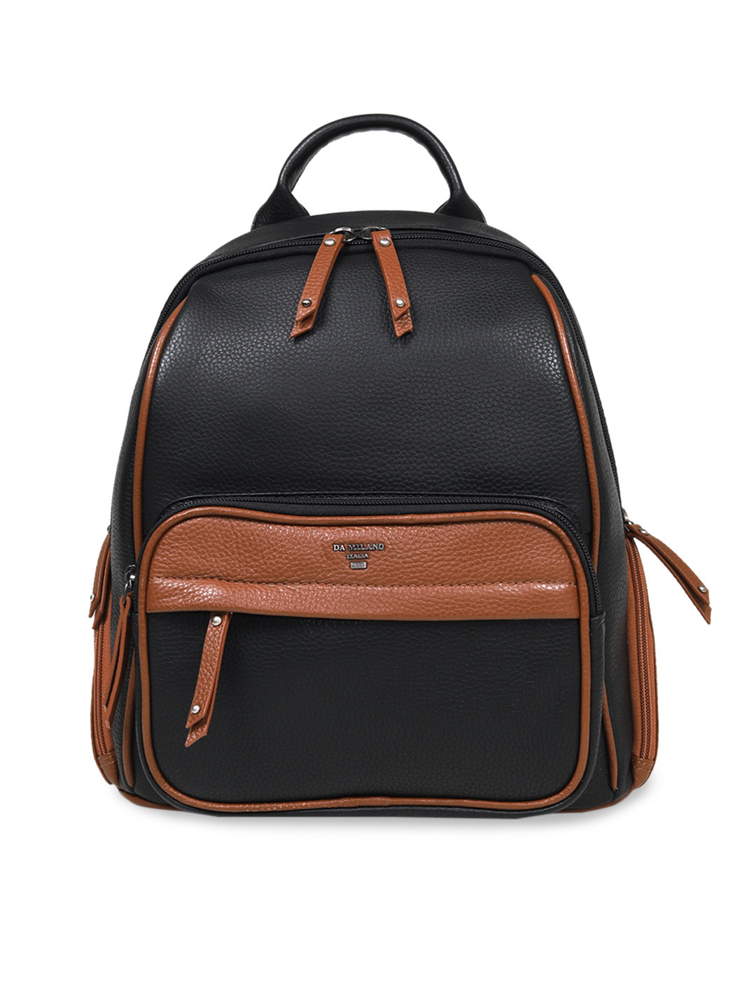 Buy Da Milano Unisex Black & Brown Colourblocked Leather Backpack ...