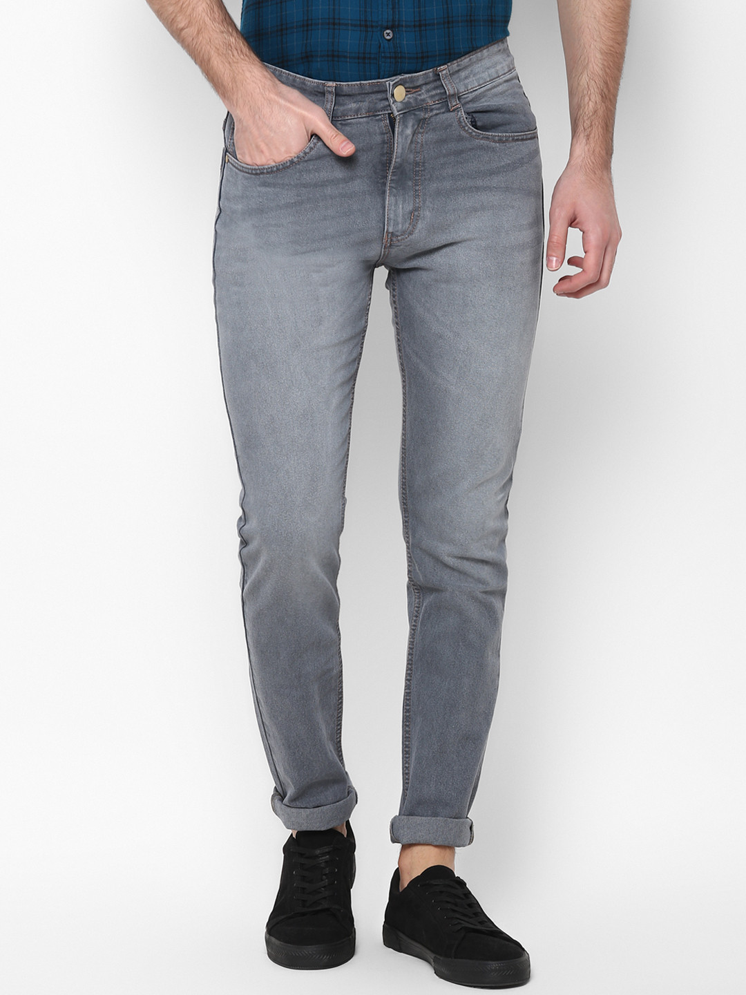 Buy Urbano Fashion Men Grey Slim Fit Mid Rise Clean Look Stretchable ...