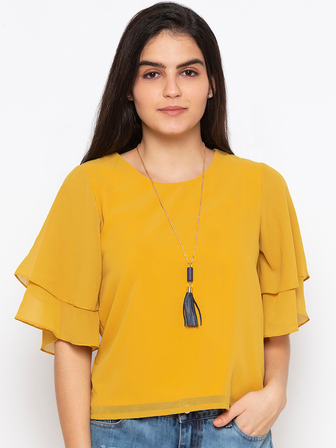 Buy Iti Women Mustard Yellow Solid A Line Top - Tops for Women 11608182 ...