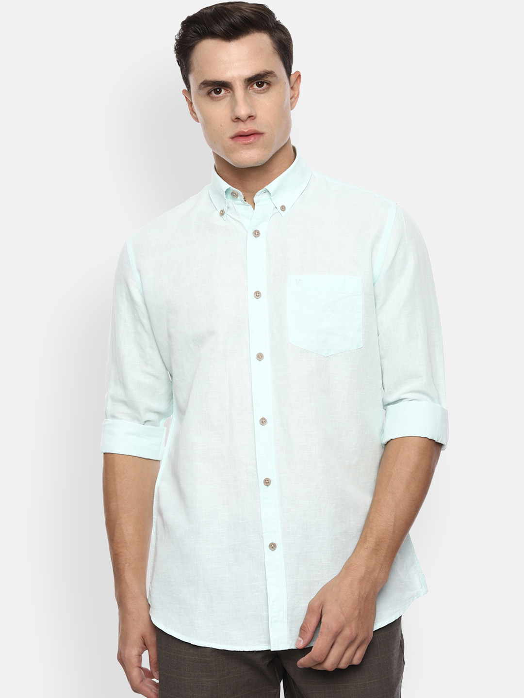 Buy Van Heusen Sport Men Sea Green Slim Fit Solid Casual Shirt - Shirts ...