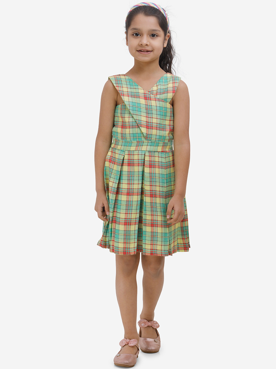 Buy Fairies Forever Girls Green Checked Fit And Flare Dress - Dresses ...