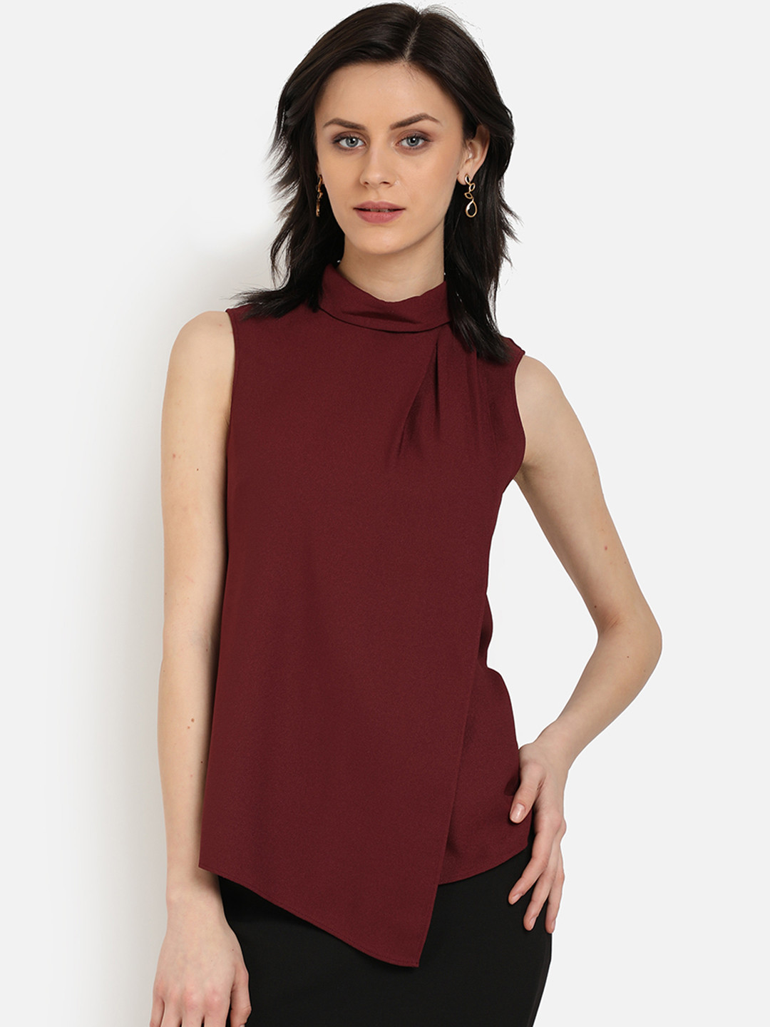 Buy COVER STORY Women Maroon Solid Layered Top - Tops for Women ...