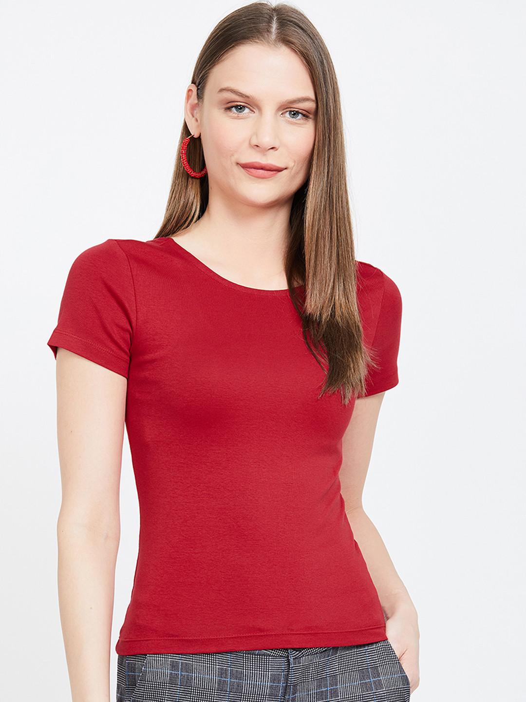 Buy Ginger By Lifestyle Women Red Solid Fitted Knitted Top - Tops for ...