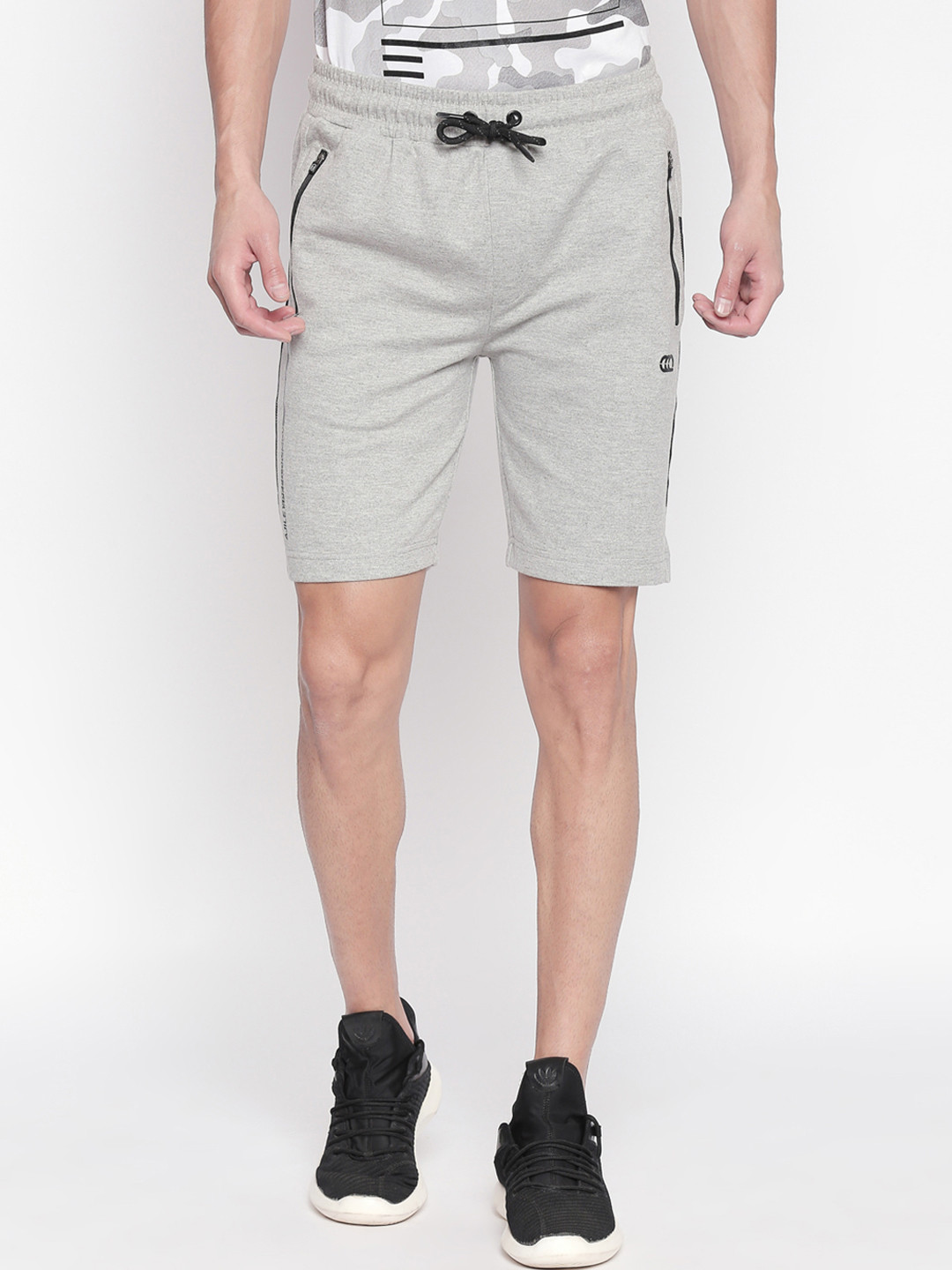 Buy Ajile By Pantaloons Men Grey Solid Slim Fit Regular Shorts - Shorts ...