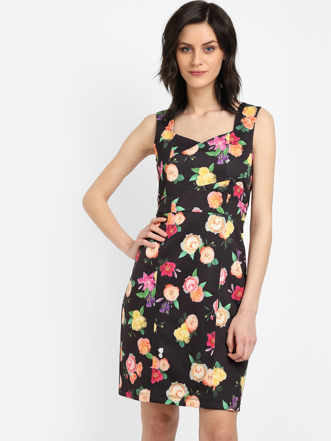Buy COVER STORY Women Black & Yellow Printed Sheath Dress - Dresses for ...