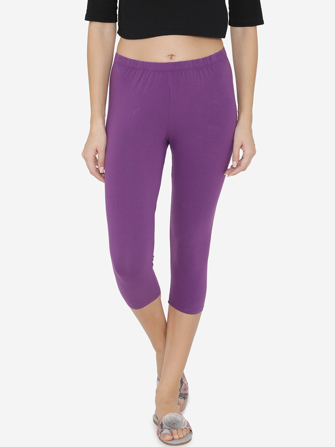 Buy Vami Women Purple Solid Three Fourth Leggings - Leggings for Women ...
