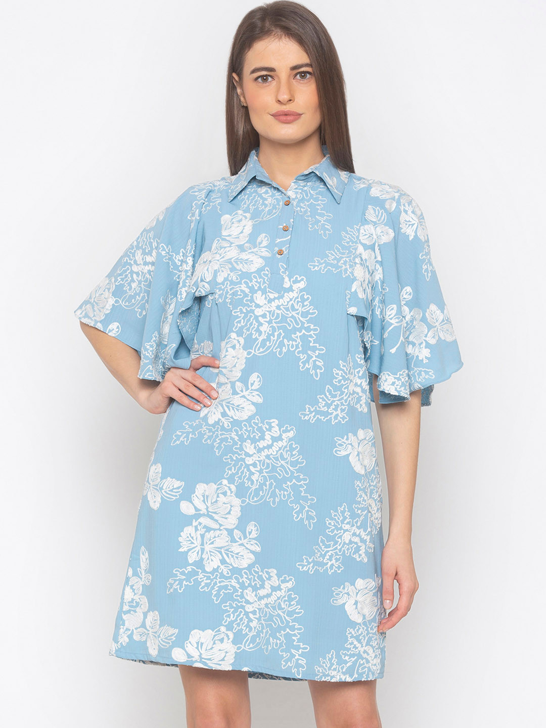 Buy Iti Women Blue & White Embroidered Shirt Dress - Dresses for Women ...