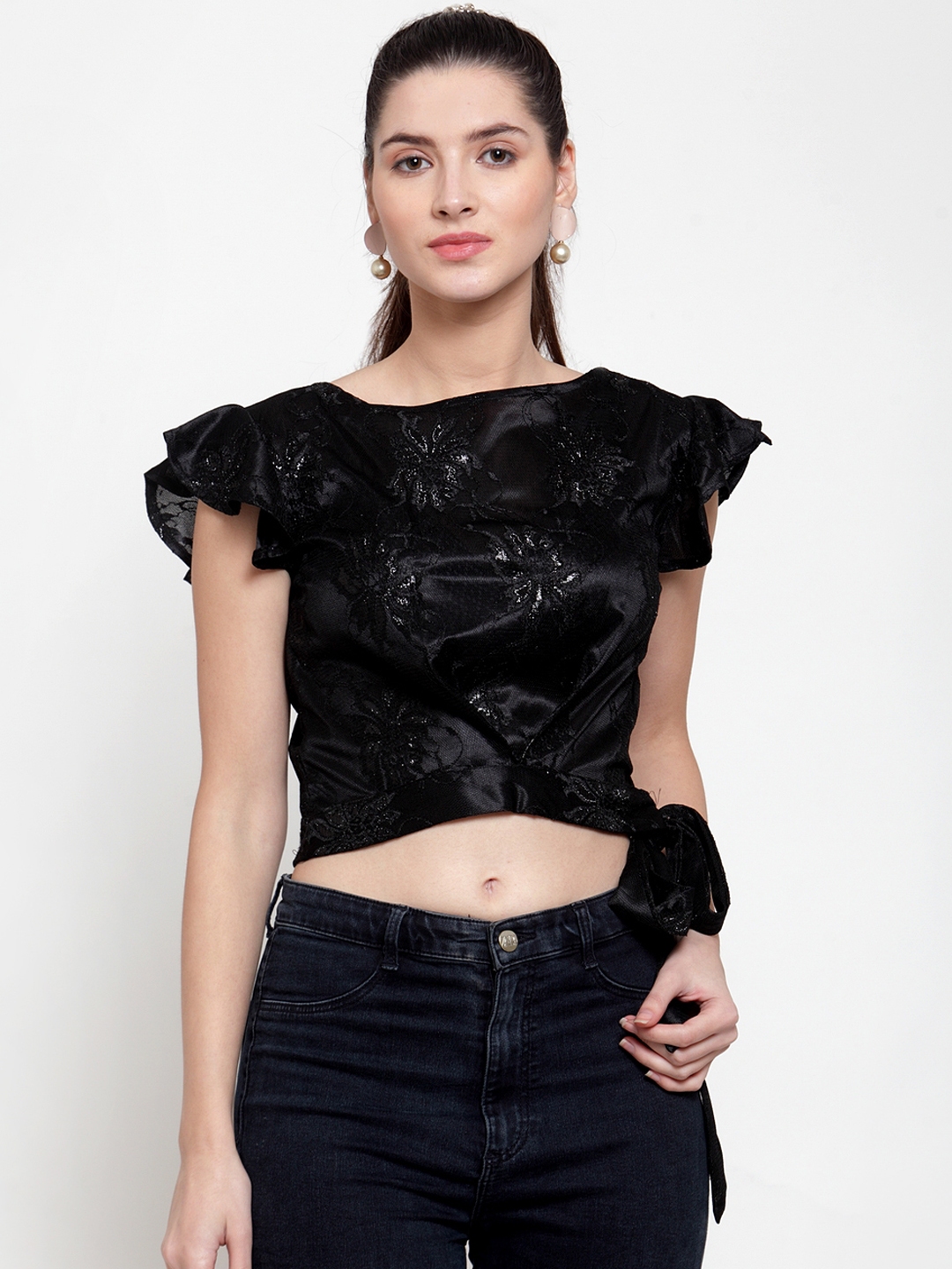 Buy Just Wow Women Black Lace Crop Top Tops For Women 11454270 Myntra