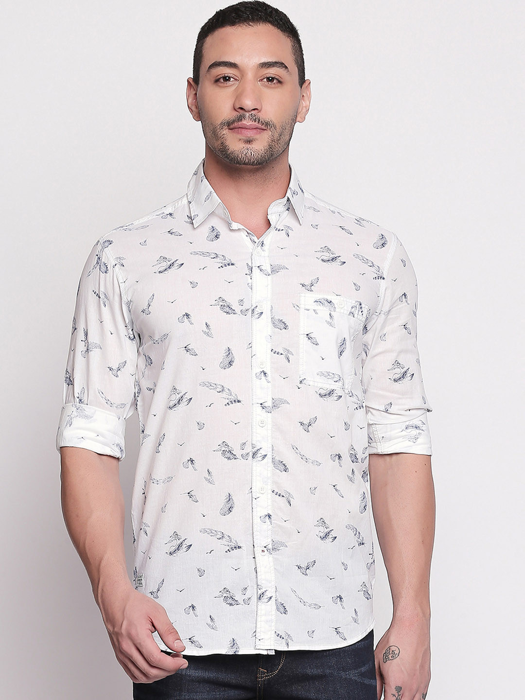 Buy Mufti Men White Slim Fit Printed Casual Shirt - Shirts for Men ...