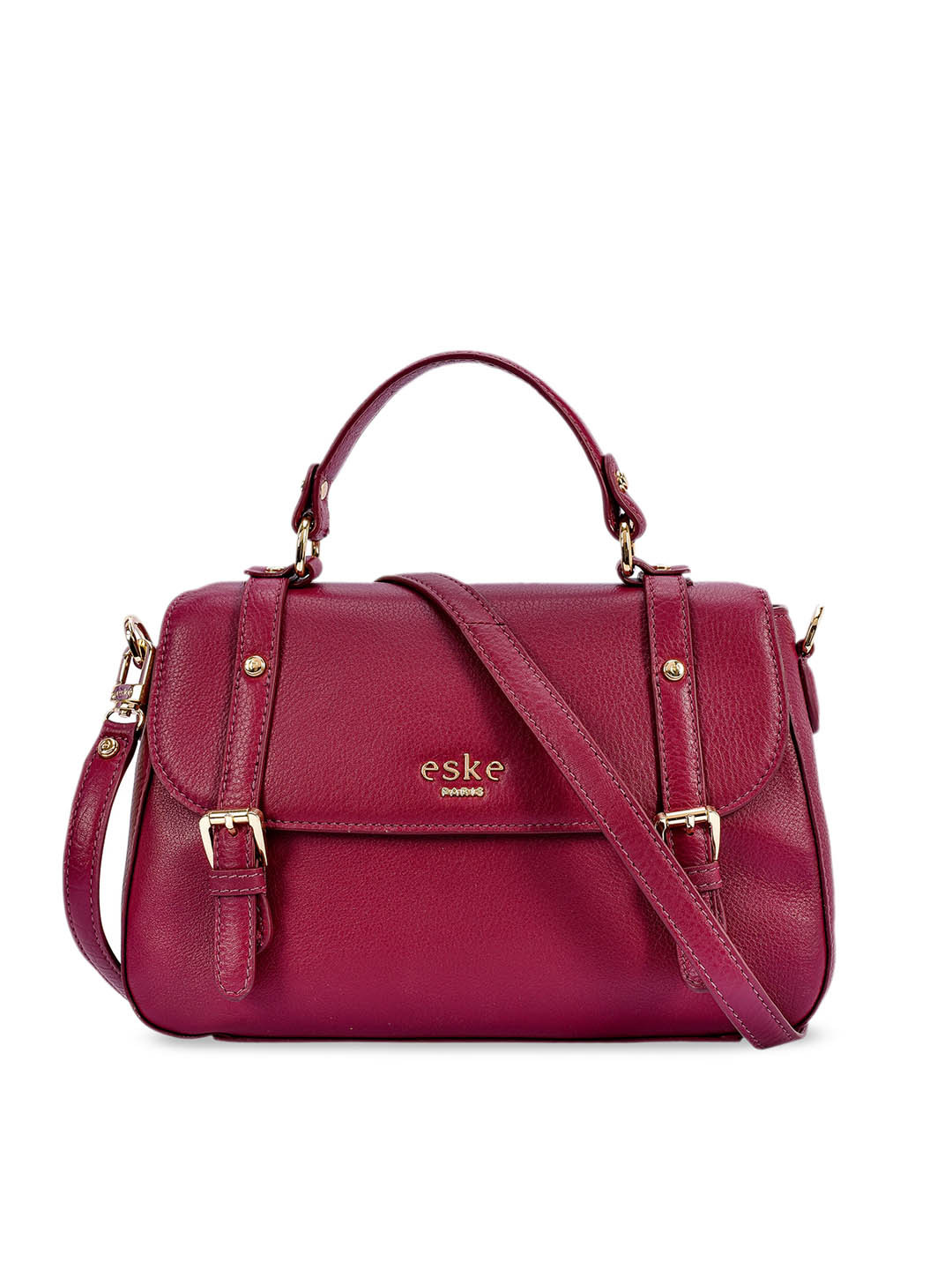 Buy Eske Burgundy Solid Leather Handheld Bag - Handbags for Women ...