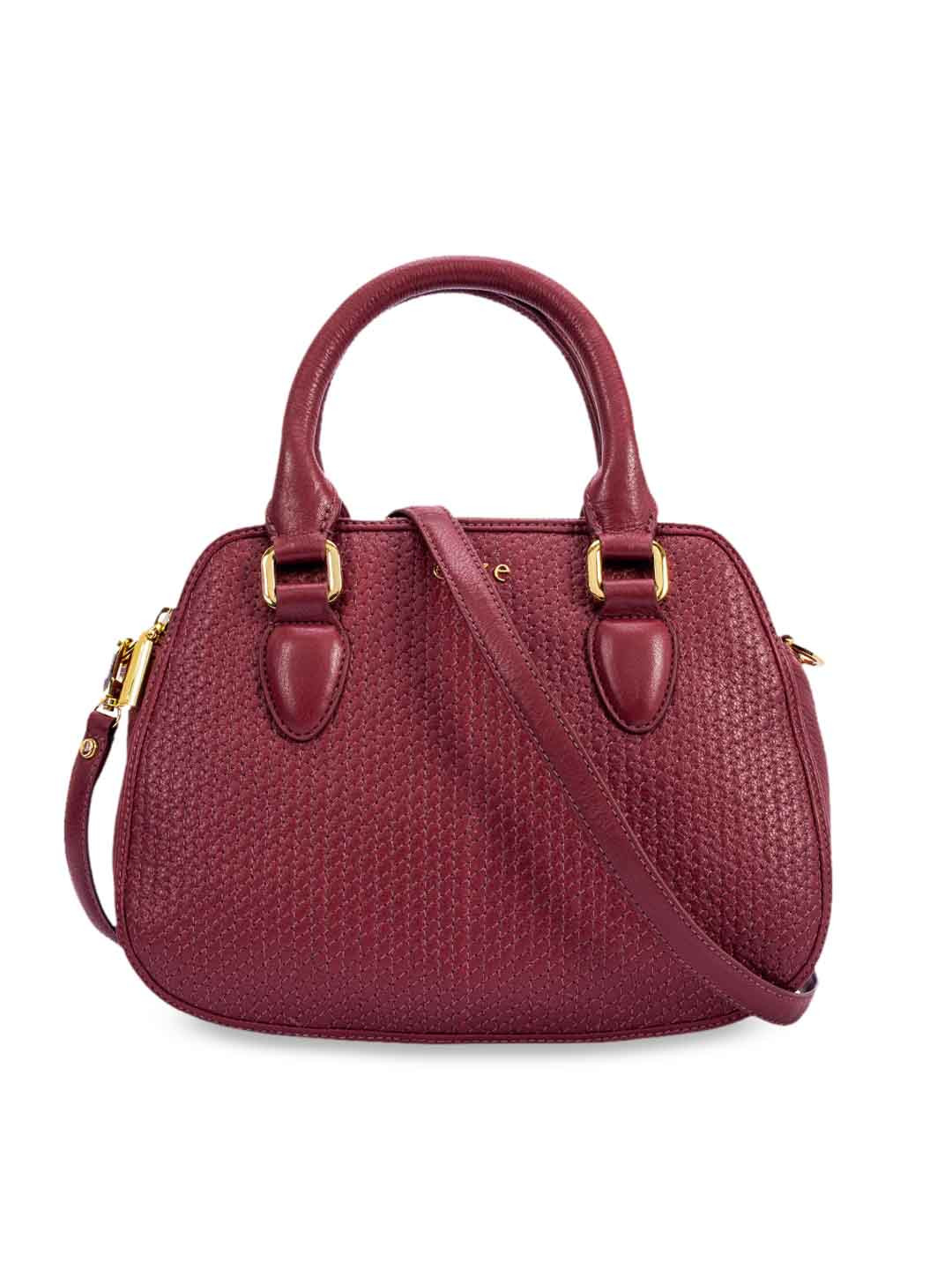 Buy Eske Maroon Textured Handheld Leather Bag - Handbags for Women ...