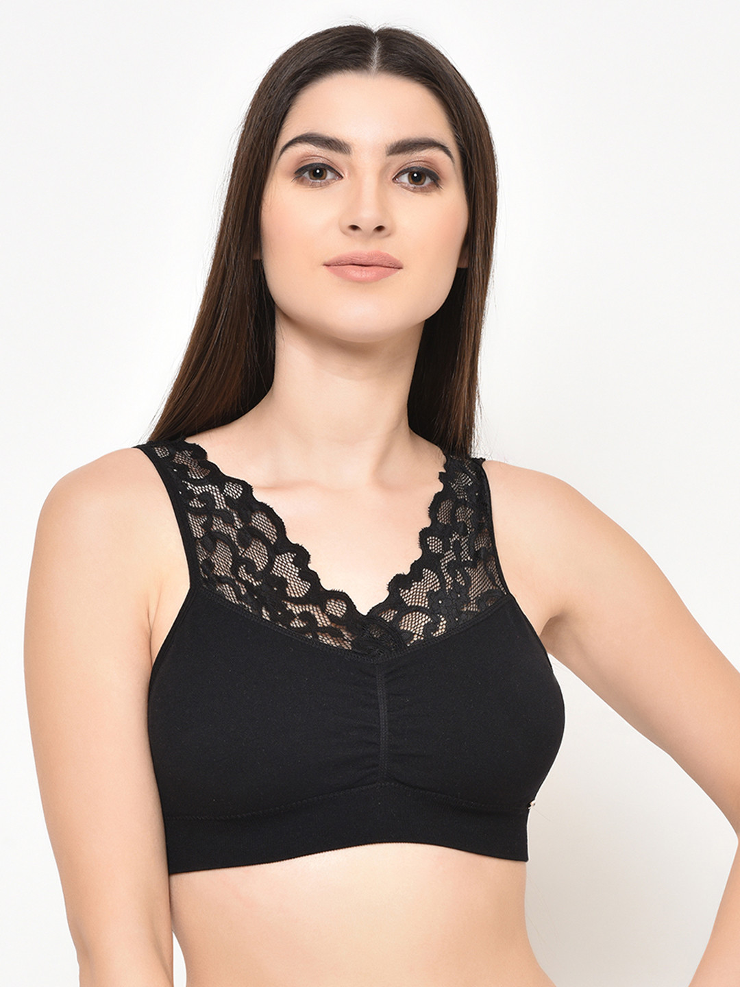 Buy Da Intimo Black Lace Non Wired Lightly Padded Bralette Bra DI 1281 ...