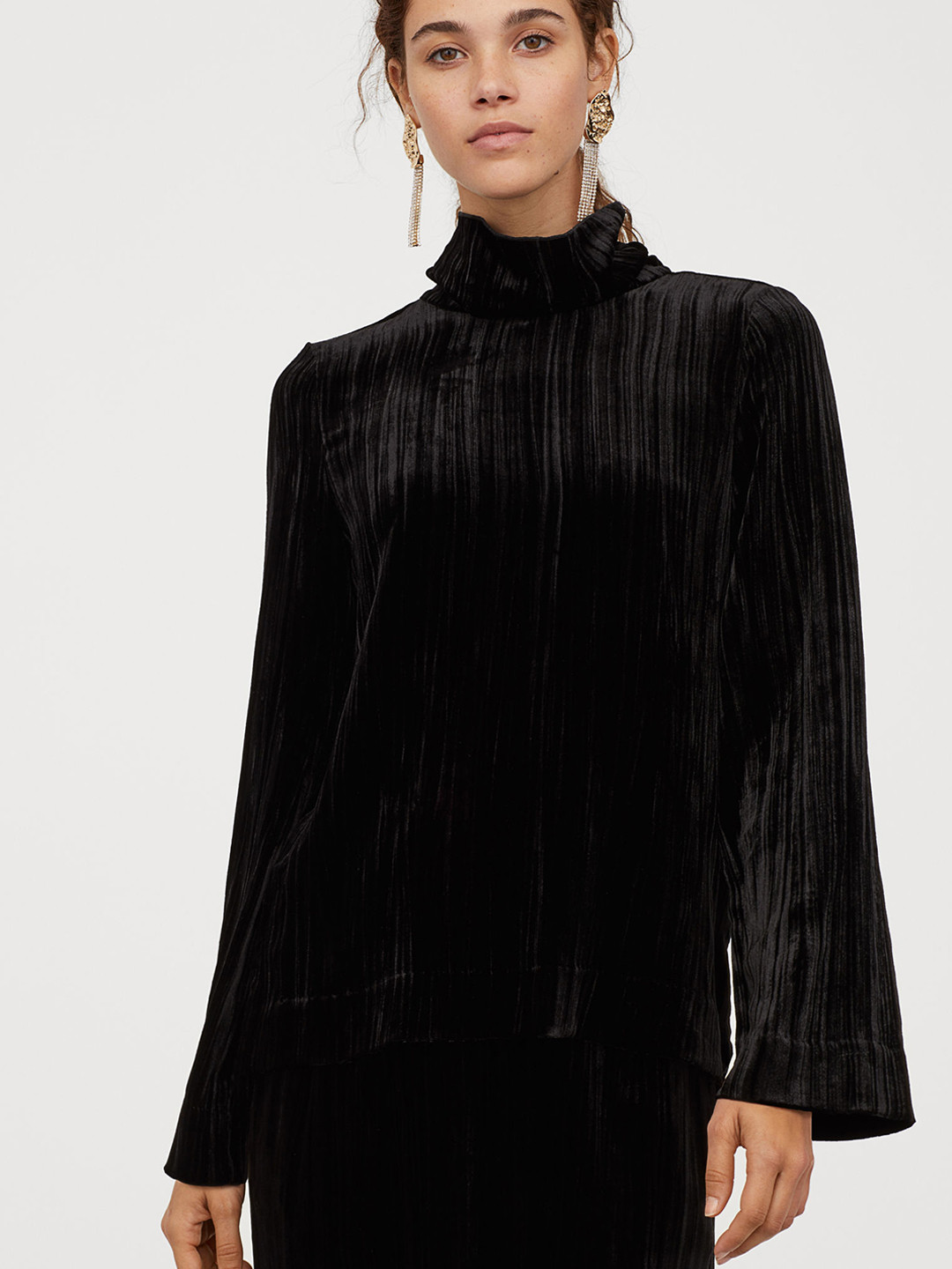 Buy H&M Women Black High Collared Velvet Top - Tops for Women 11470510 ...