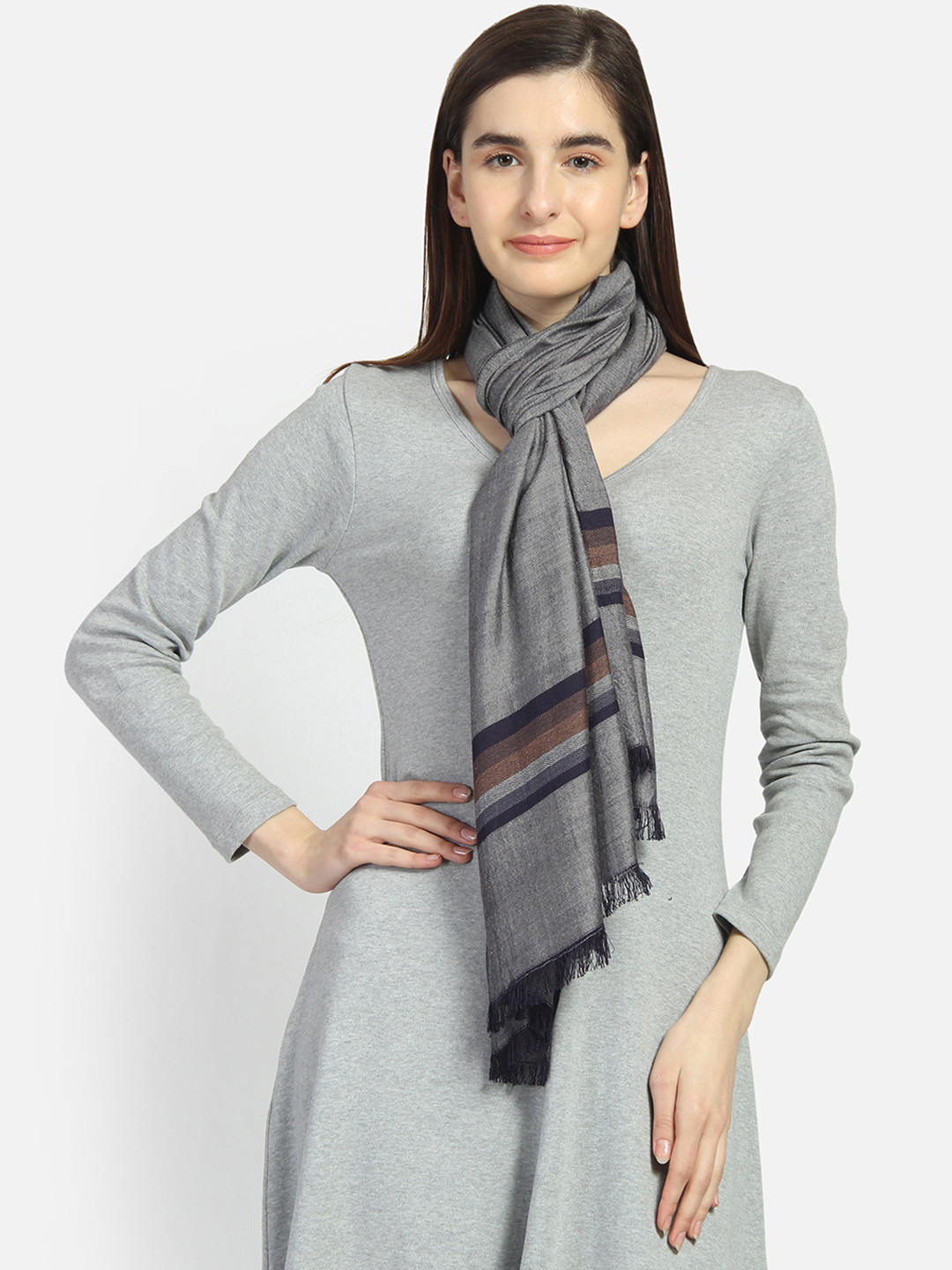 Buy Anekaant Women Charcoal Grey Solid Stole - Stoles for Women ...