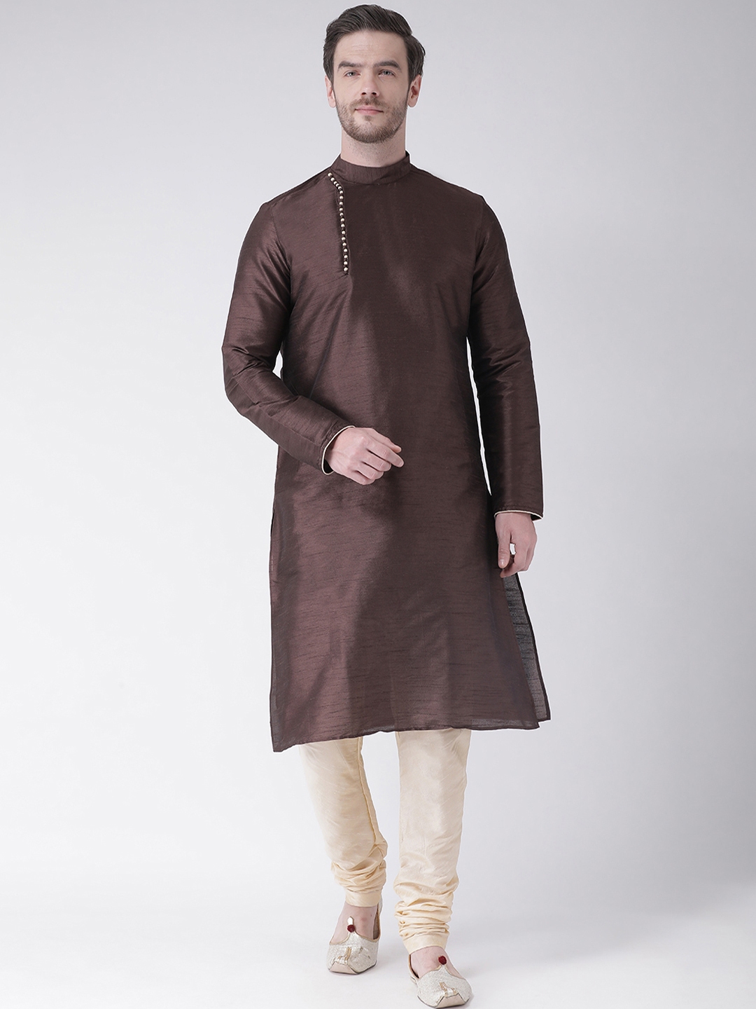 Buy DEYANN Men Coffee Brown & Cream Coloured Solid Kurta With Churidar ... Buy DEYANN Men Coffee Brown & Cream Coloured Solid Kurta With Churidar ...