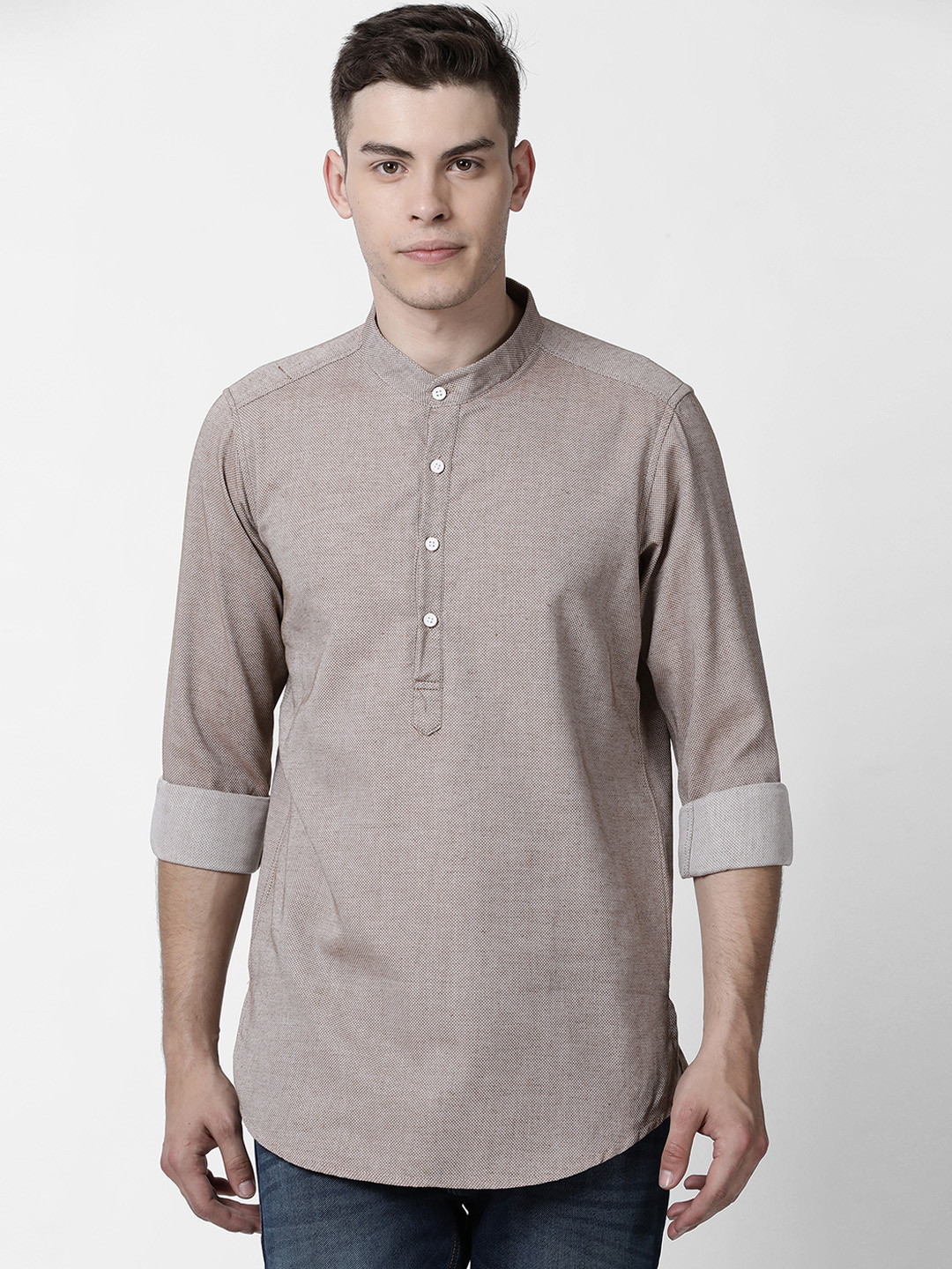 Buy Cross Court Men Brown Woven Design Straight Kurta - Kurtas for Men ...