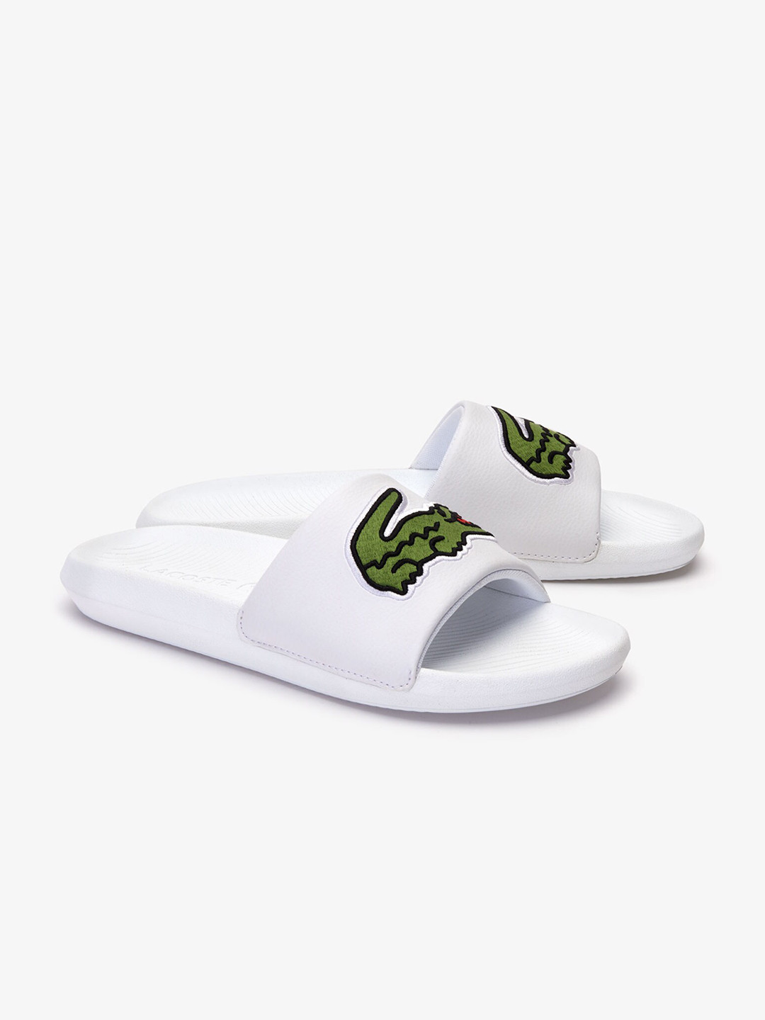 Buy Lacoste Men White & Green Printed Sliders - Flip Flops for Men ...