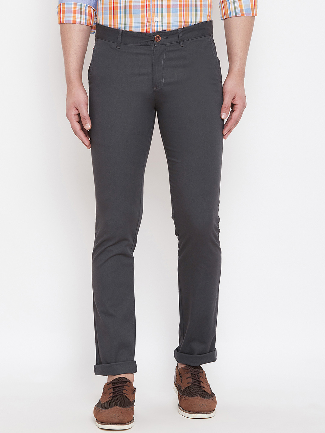 Buy Duke Men Navy Blue Slim Fit Solid Regular Trousers - Trousers for ...