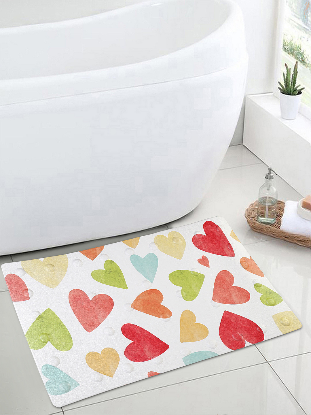 Buy Cortina White & Red Printed Microfibre Bath Rug - Bath Rugs for ...