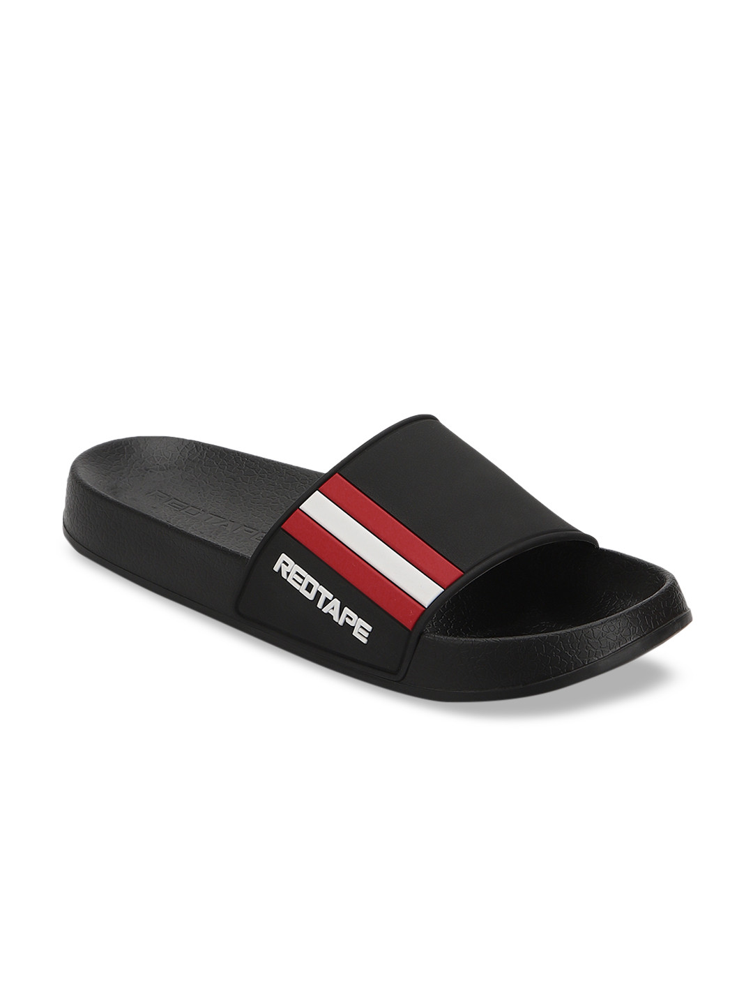 Buy Red Tape Men Black Printed Sliders - Flip Flops for Men 11743708 ...