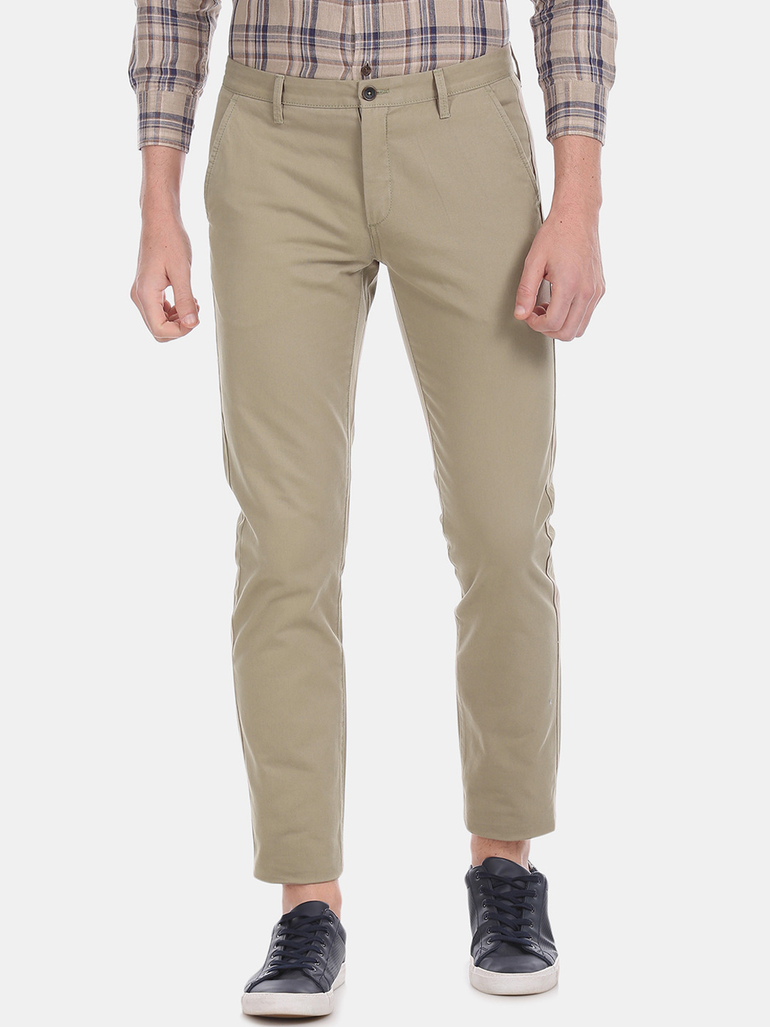 Buy Arrow Sport Men Khaki Slim Fit Solid Regular Trousers - Trousers ...