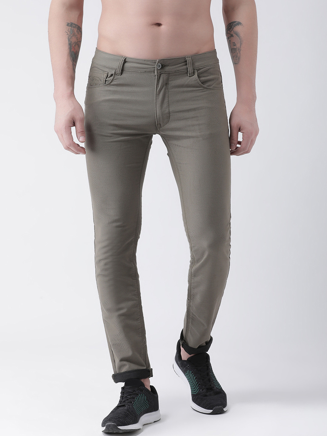 Buy Rex Straut Jeans Men Olive Green Slim Fit Mid Rise Clean Look ...