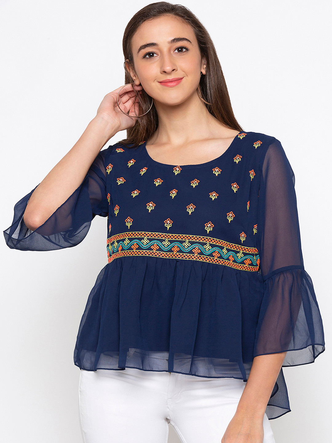 Buy Globus Women Navy Blue Printed Peplum Top - Tops for Women 11659526 ...