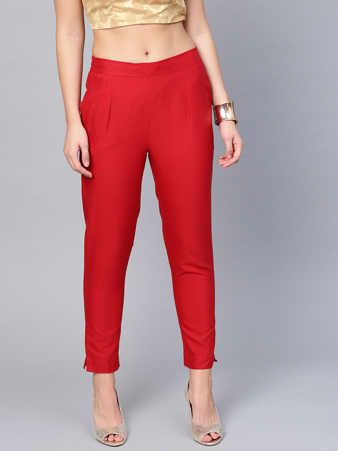 Buy Juniper Women Red Slim Fit Solid Regular Trousers - Trousers for ...