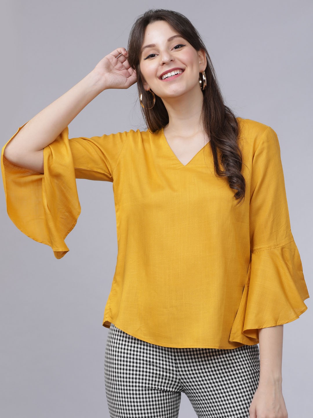 Buy Tokyo Talkies Women Mustard Yellow Solid Top Tops For Women