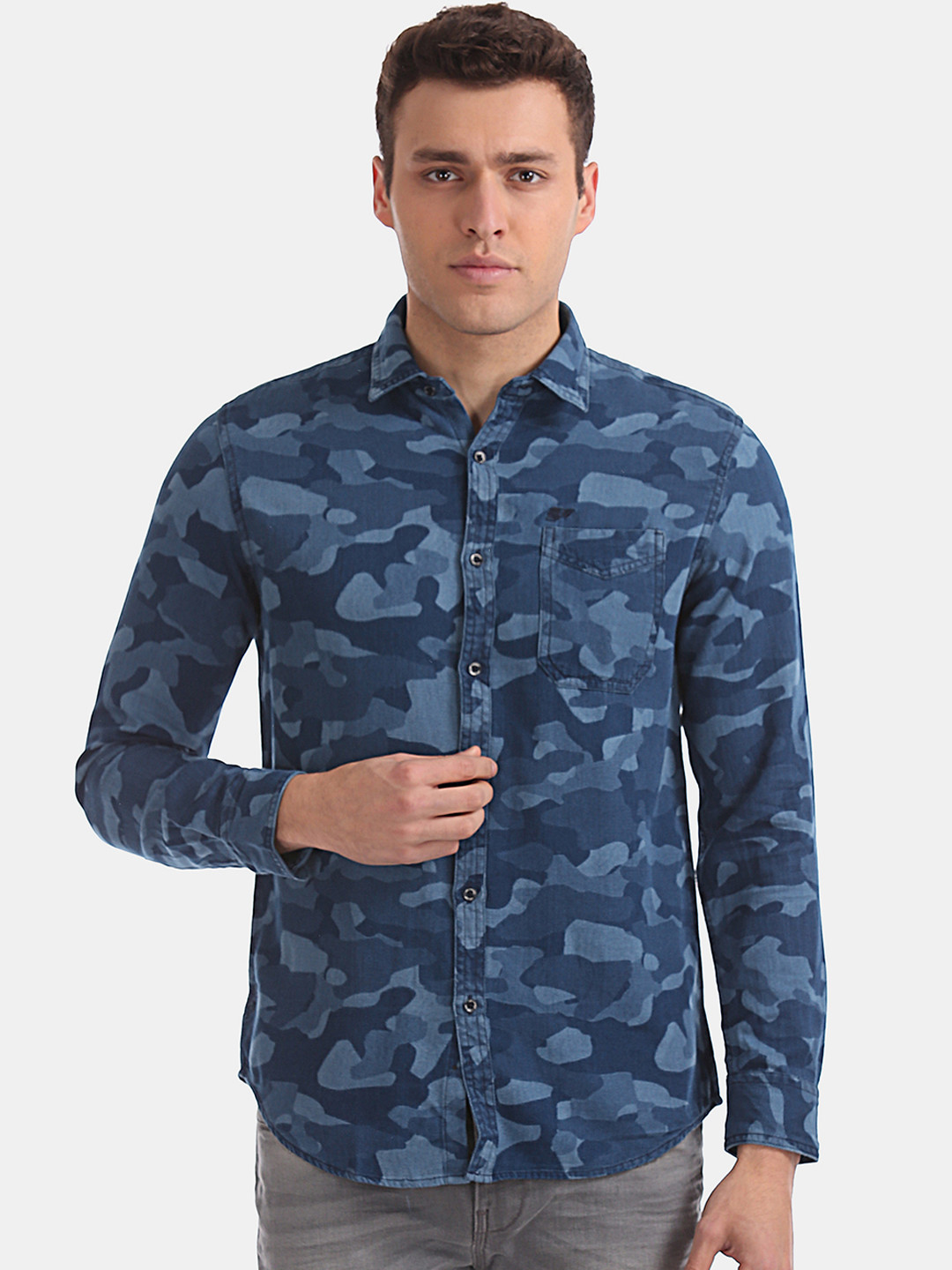 Buy Ed Hardy Men Blue Slim Fit Printed Casual Shirt - Shirts for Men ...