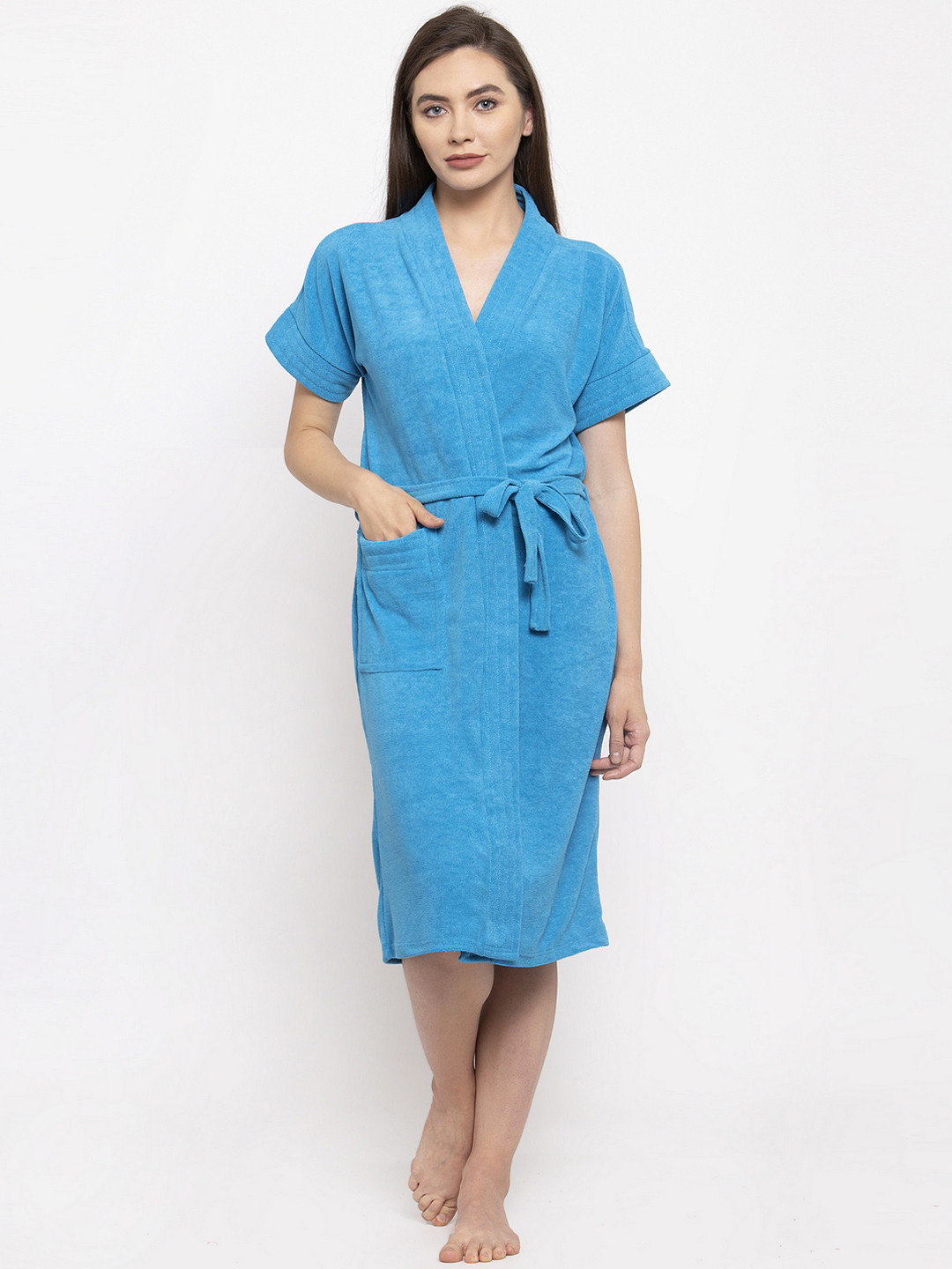Buy ELEVANTO Women Turquoise Blue Solid Bath Robe - Bath Robe for Women ...