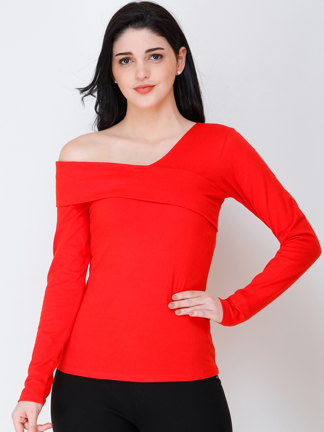 Buy Scorpius Women Red Solid One Shoulder Top Tops For Women 11934200