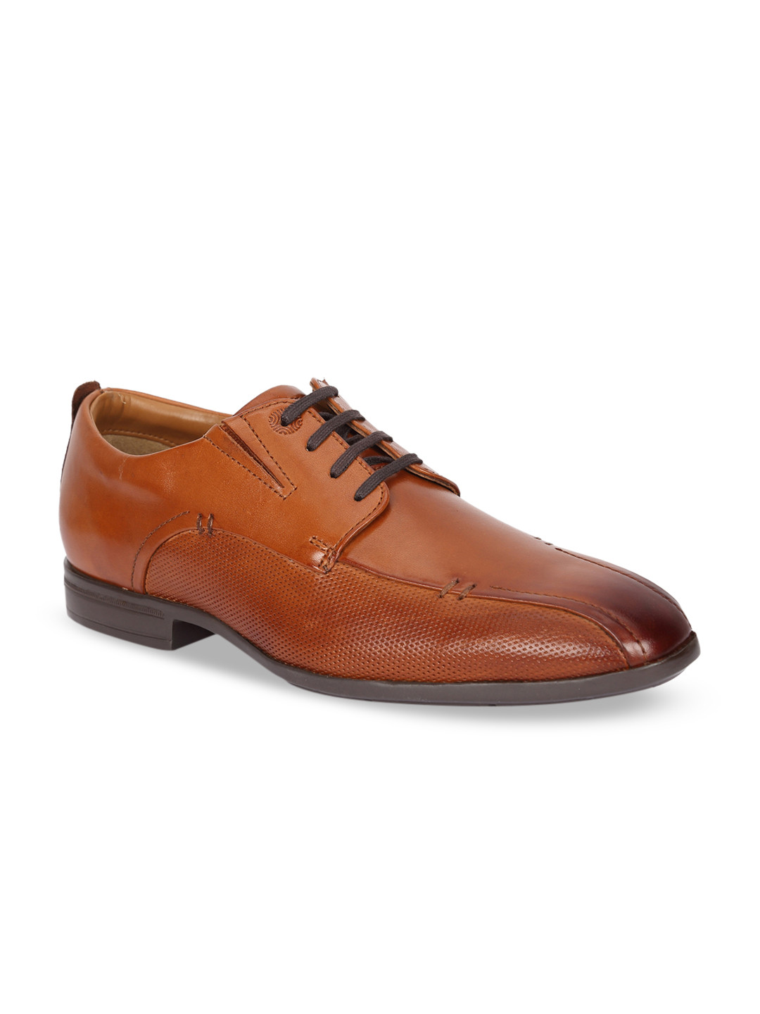 Buy Ruosh Men Tan Brown Textured Leather Formal Derbys - Formal Shoes ...