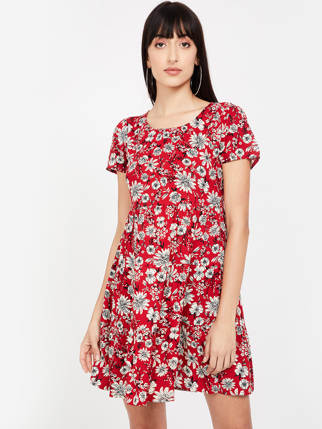 Buy Ginger By Lifestyle Women Red Printed Fit And Flare Dress - Dresses ...