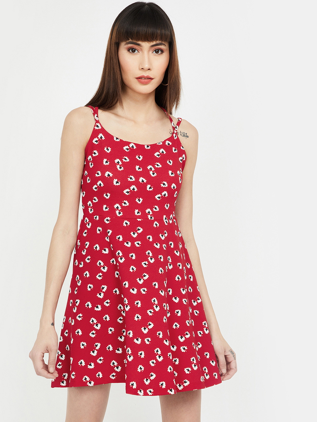 Buy Ginger By Lifestyle Women Red & Off White Floral Printed A Line ...