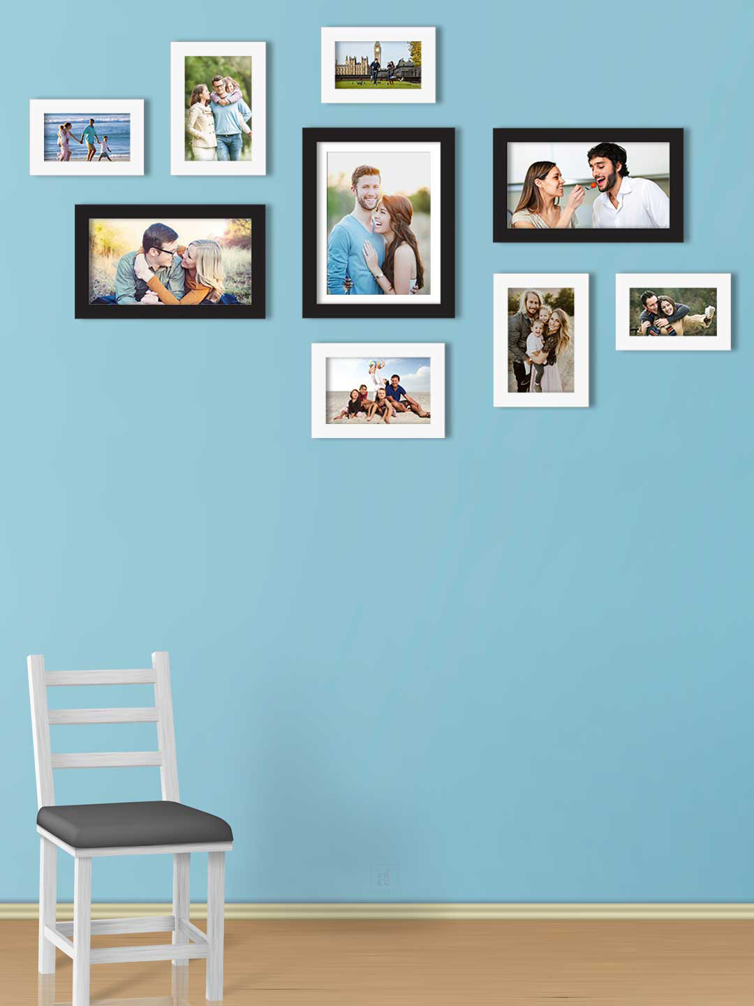 Buy Art Street Set Of 9 Black & White Solid Individual Wall Photo ...