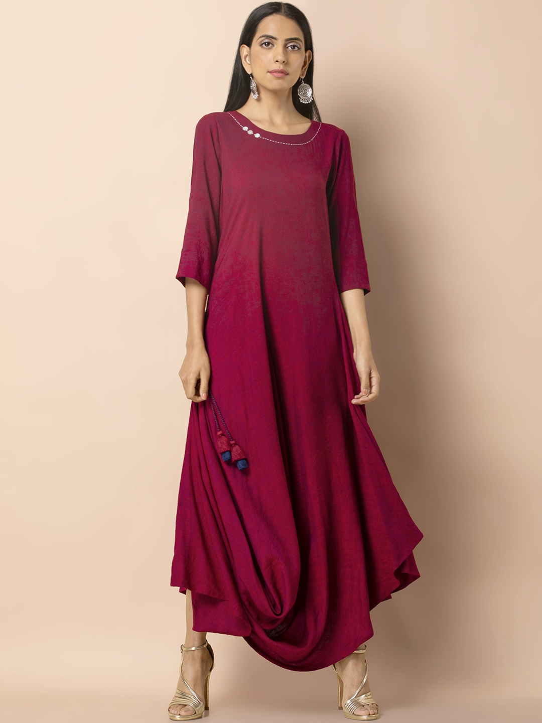Buy Indya Women Maroon Solid Maxi Dress Ethnic Dresses For Women