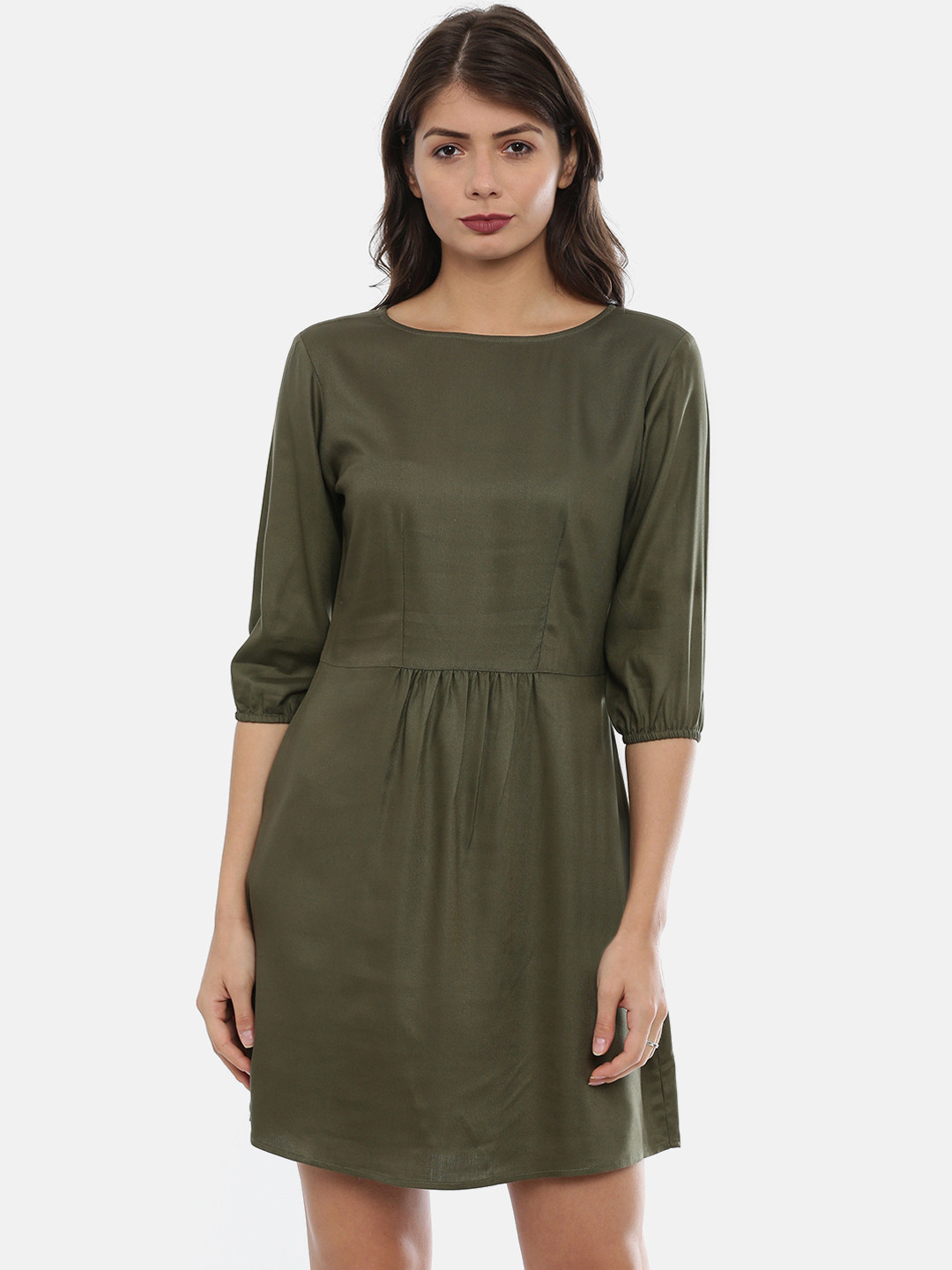 Buy IDK Women Olive Green Solid Fit And Flare Dress - Dresses for Women ...
