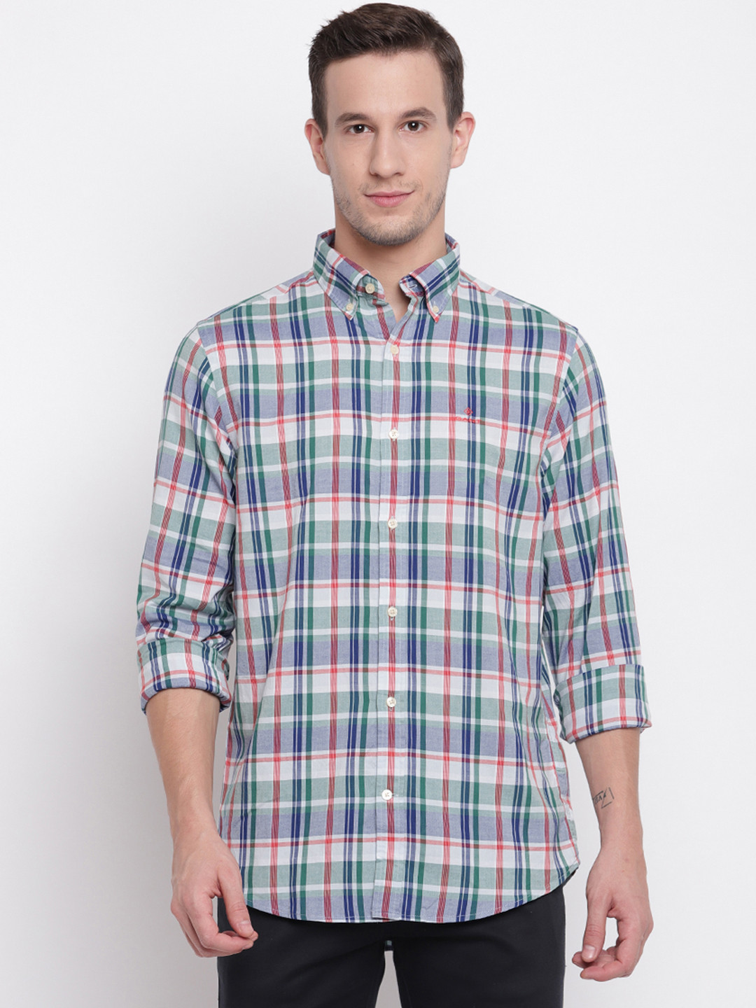 Buy GANT Men Green & White Regular Fit Checked Casual Shirt - Shirts ...