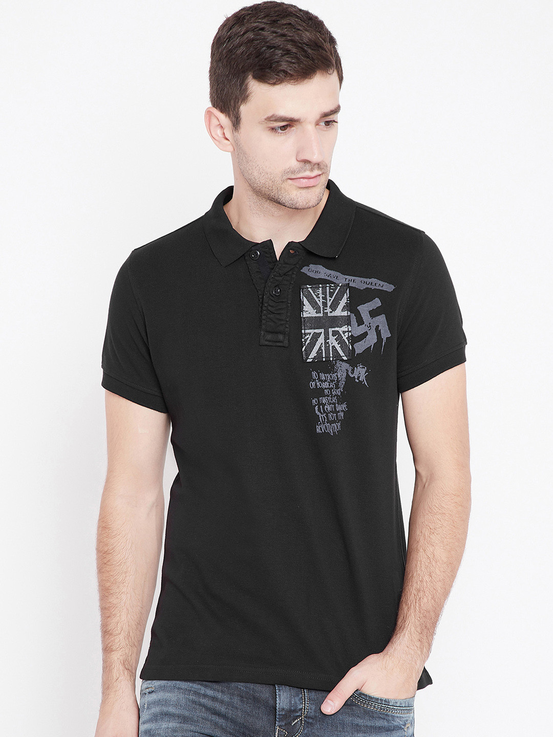 Buy PUNK Men Black Printed Polo Collar T Shirt - Tshirts for Men ...