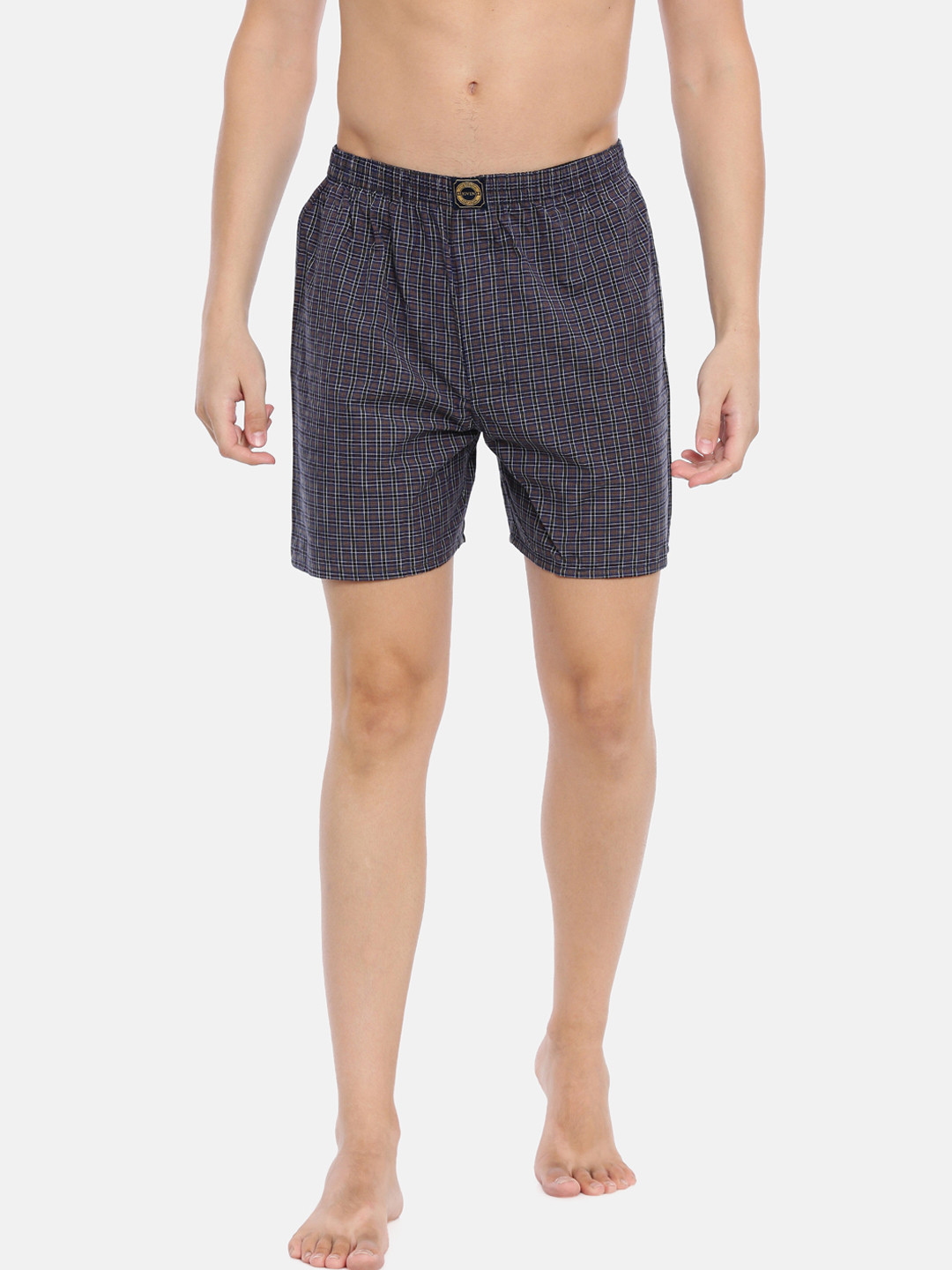 Buy Joven Men Blue & Black Checked Pure Cotton Boxers JBC JB87 - Boxers ...