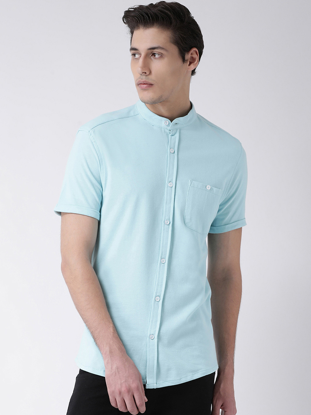 Buy Club York Men Turquoise Blue Regular Fit Solid Casual Shirt ...