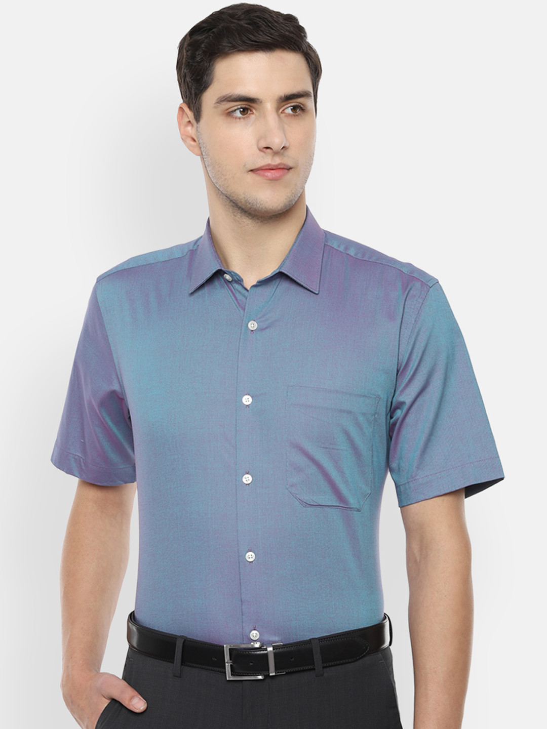 Buy Louis Philippe Men Blue Classic Slim Fit Self Design Formal Shirt ...