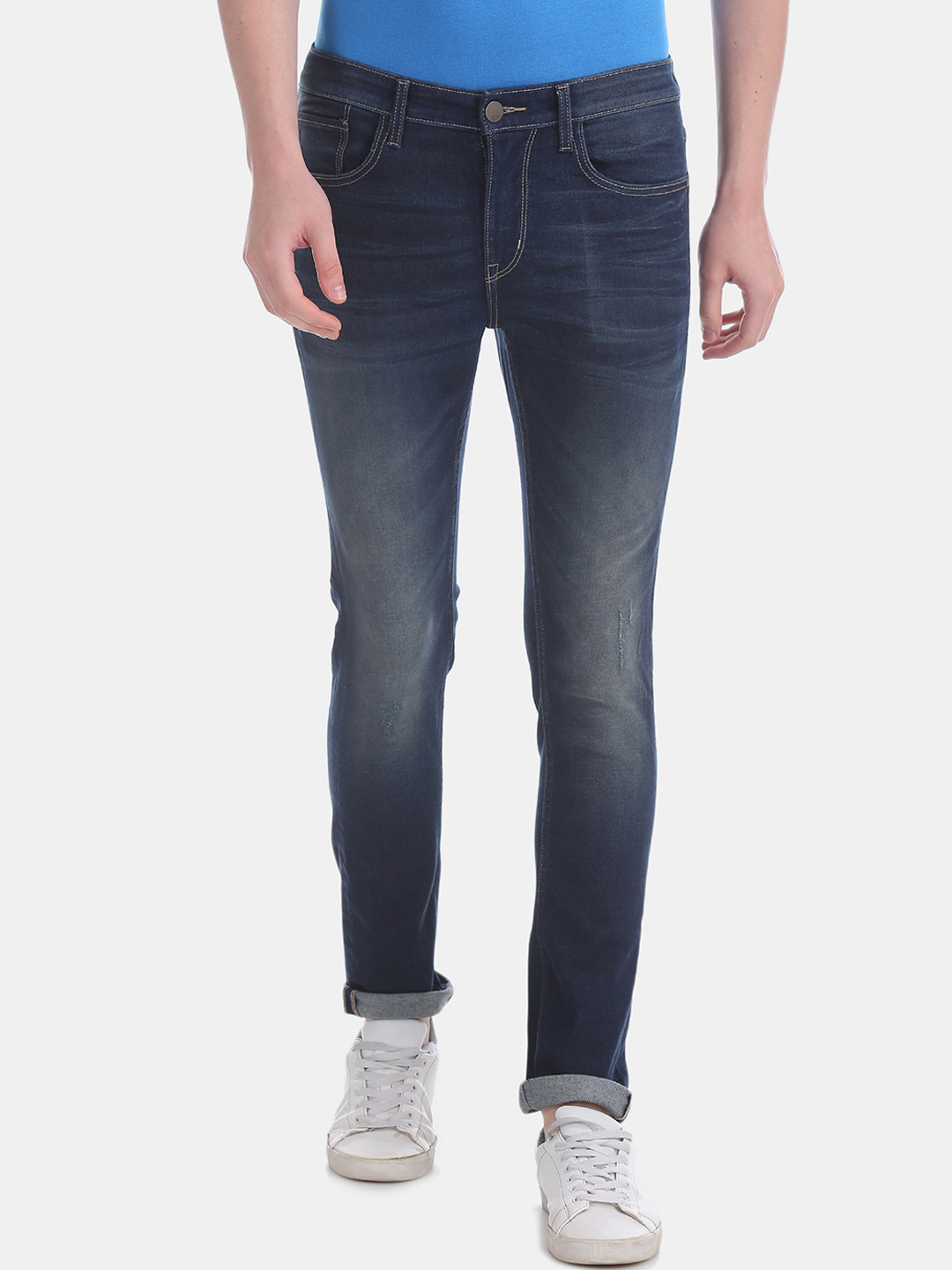 Buy AD By Arvind Men Blue Slim Fit Mid Rise Clean Look Stretchable ...